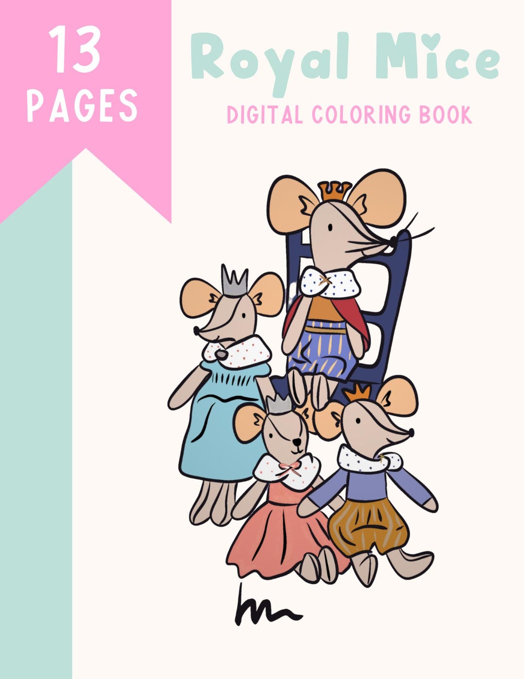 Royal Mice Coloring Book | 13 Pages of Mice Coloring | King Queen ...