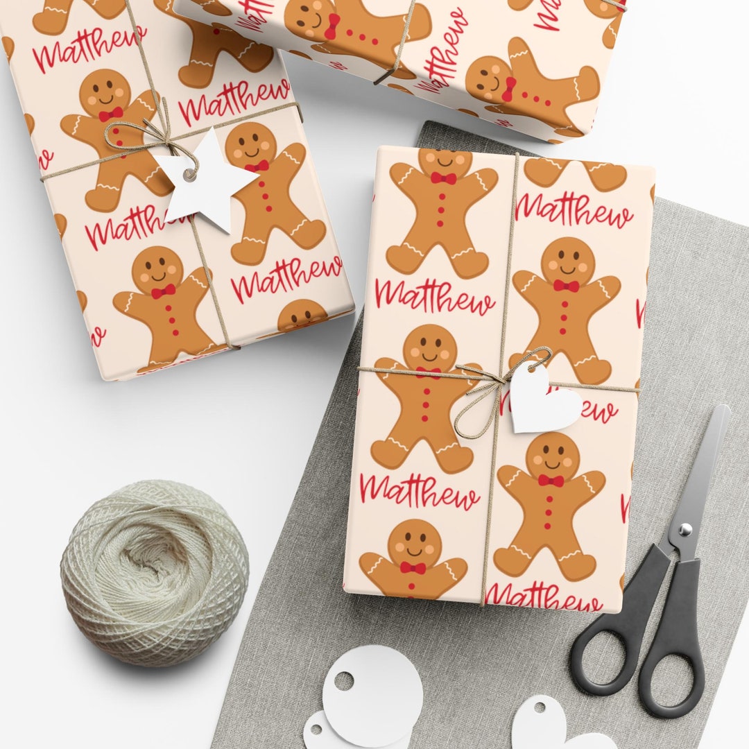 Gingerbread Boy Gift Wrap, Custom Christmas Wrapping Paper, Customized ...