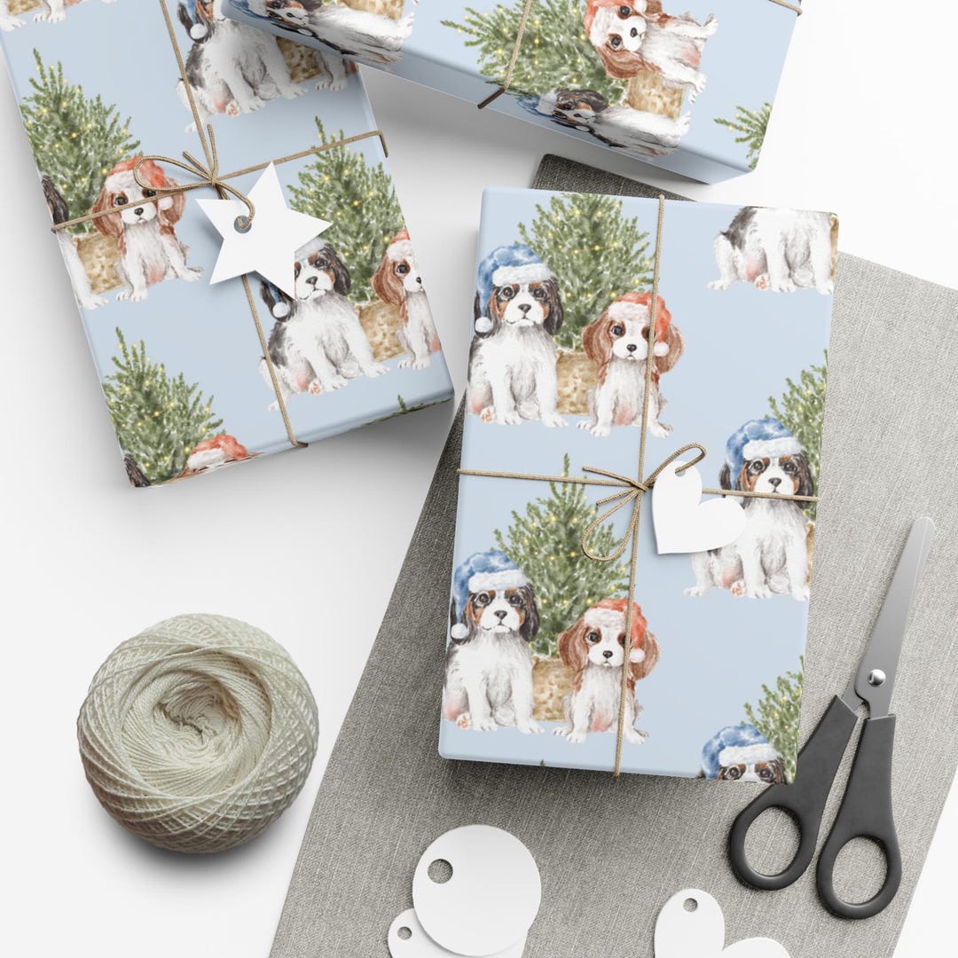 Dog Wrapping Paper Roll, Cavalier King Charles Spaniel Dog Gift Wrap ...