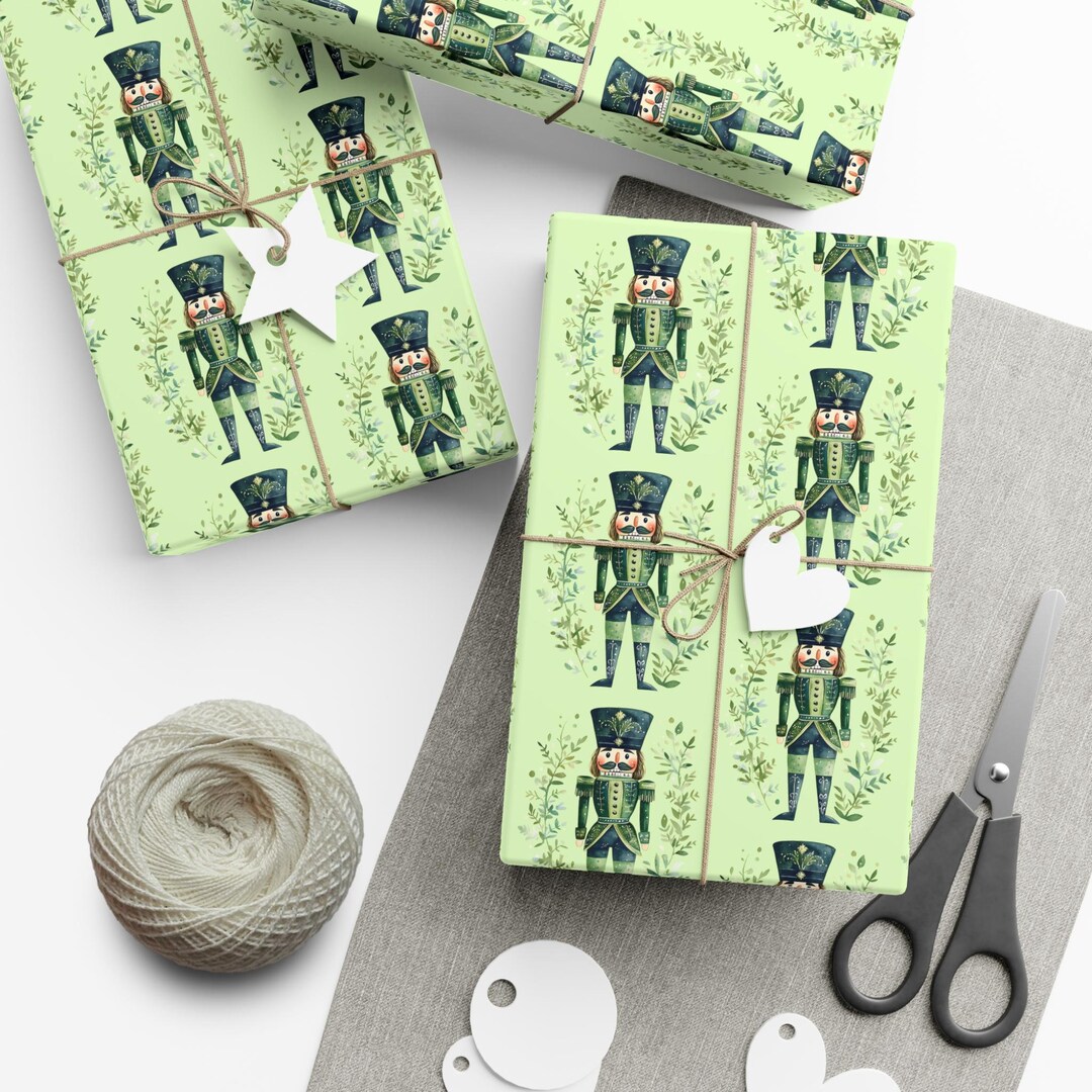 Christmas Nutcracker Gift Wrap, Green Floral Christmas Wrapping Paper ...