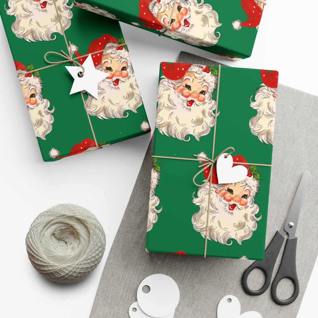Christmas Santa Gift Wrap, Christmas Wrapping Paper Roll, Vintage Santa ...