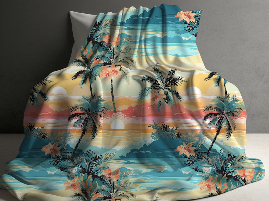 Tropical Hibiscus Blanket, Hawaiian Hibiscus Baby Blanket, Palm Tree ...