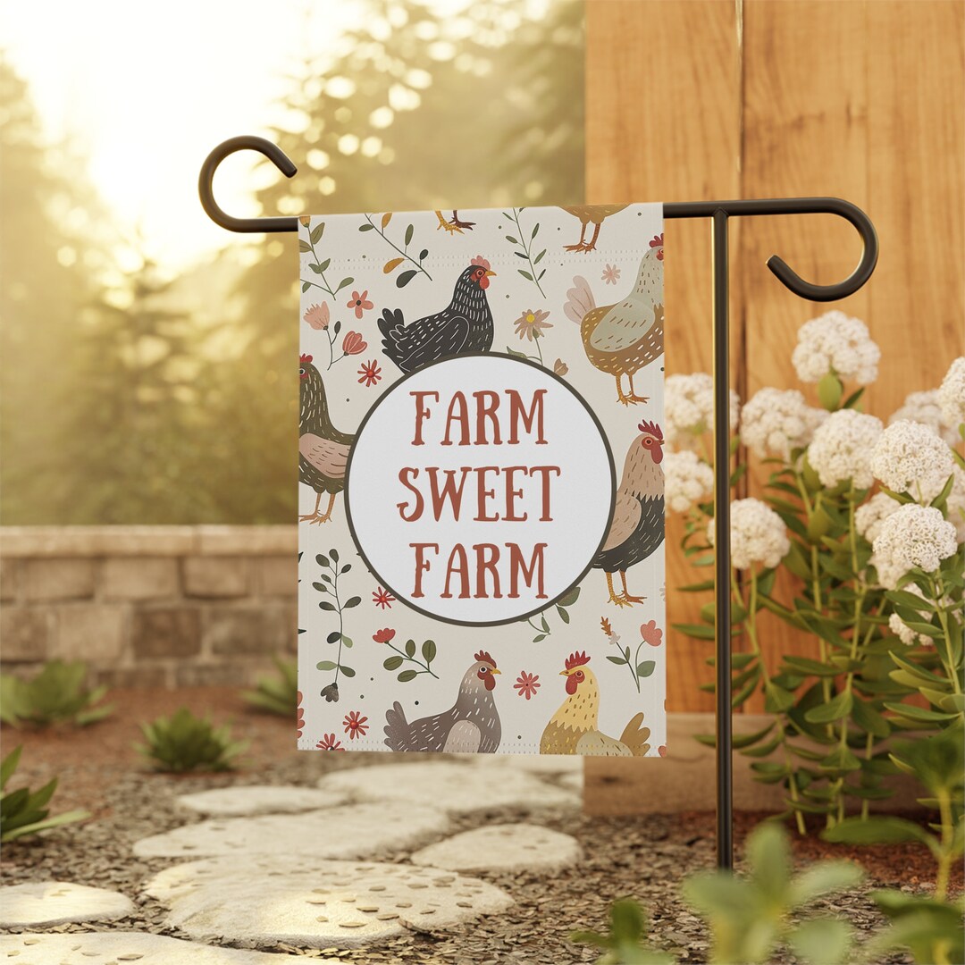 Farm Sweet Farm Flag, Chicken Coop Garden Flag, Chicken Decorations ...
