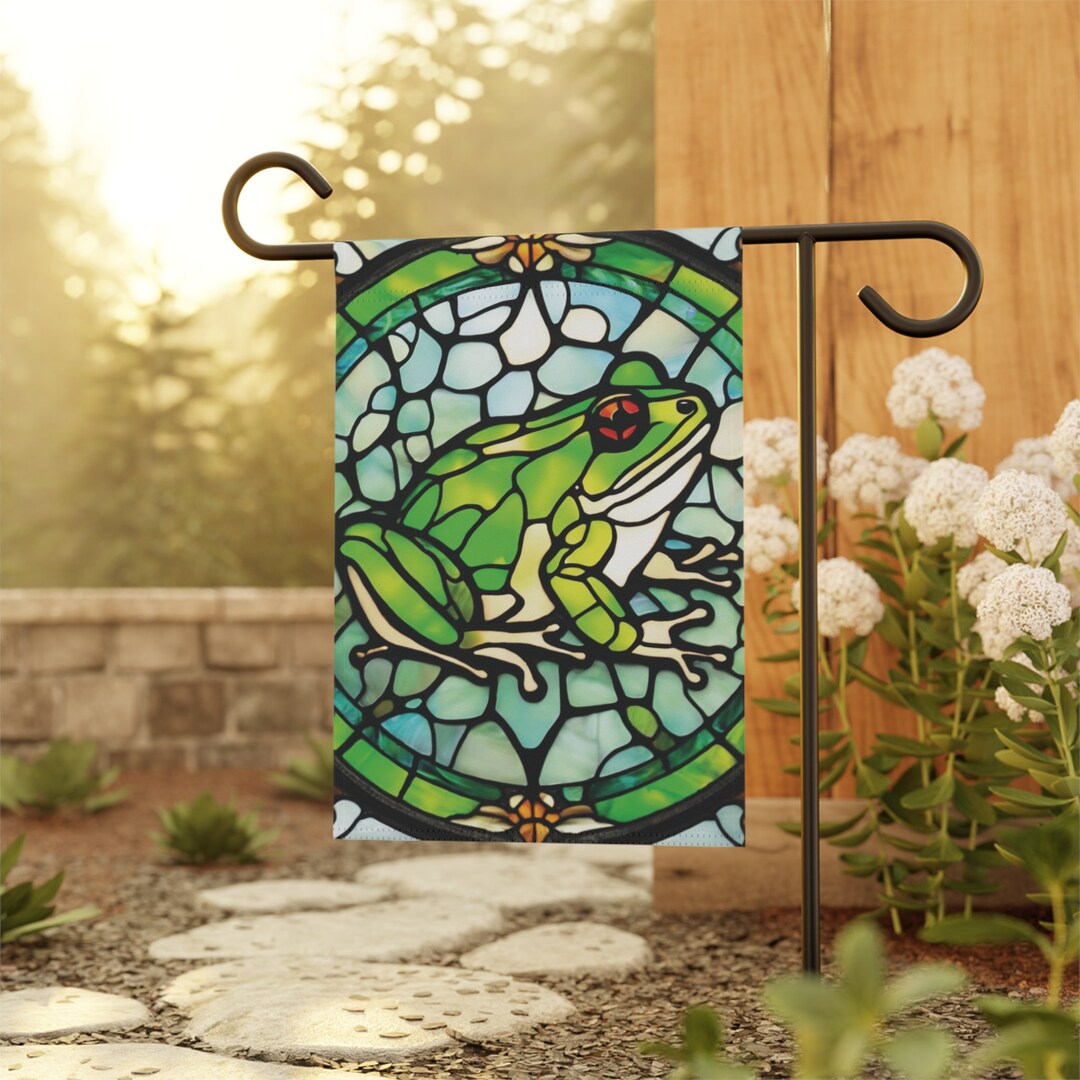 Frog Stained Glass Garden Flag, Frog Garden Flag, Frog Yard Art ...