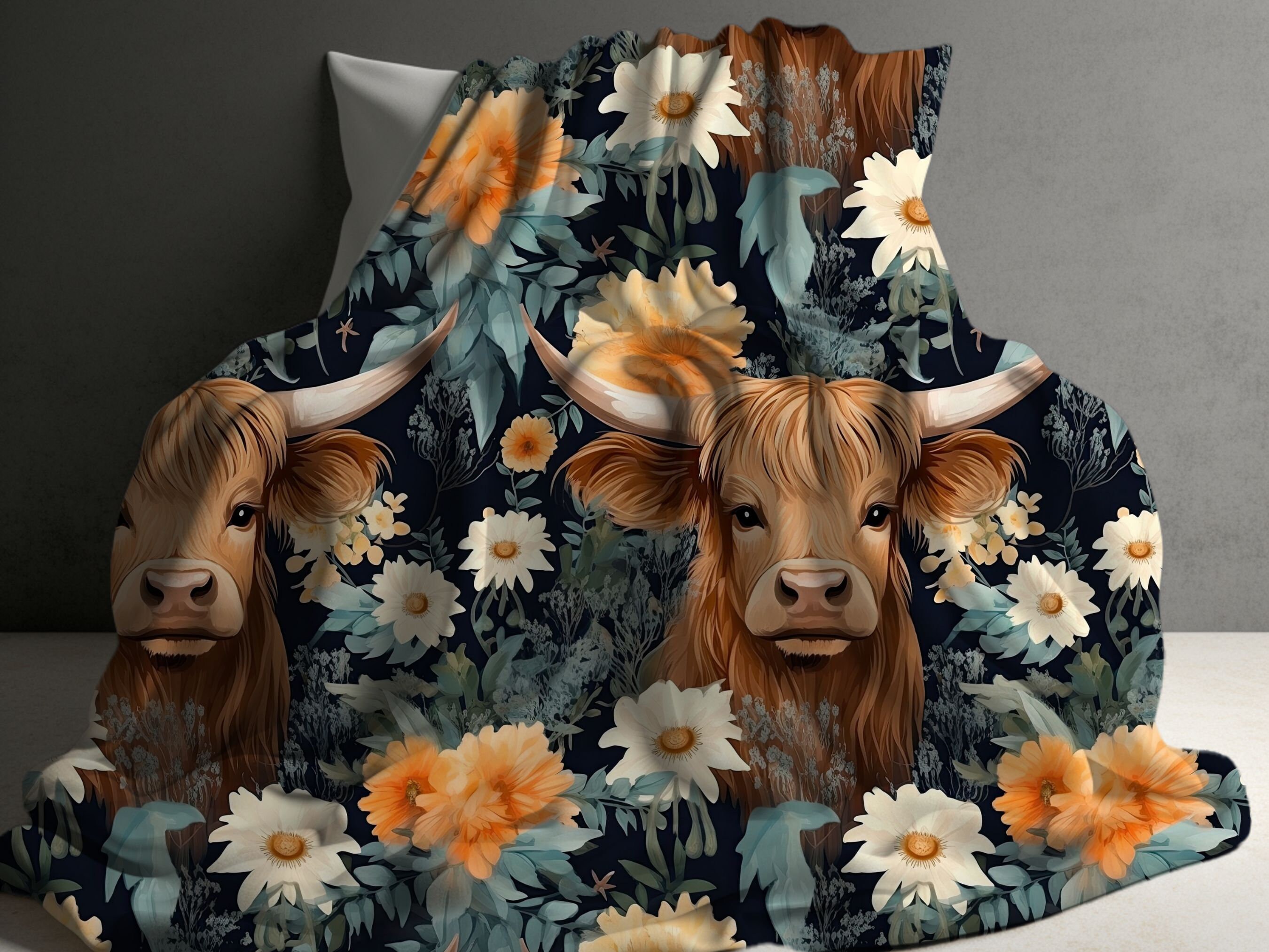 Floral Highland Cow Blanket, Highland Cow Gift for Her Fall Blanket ...