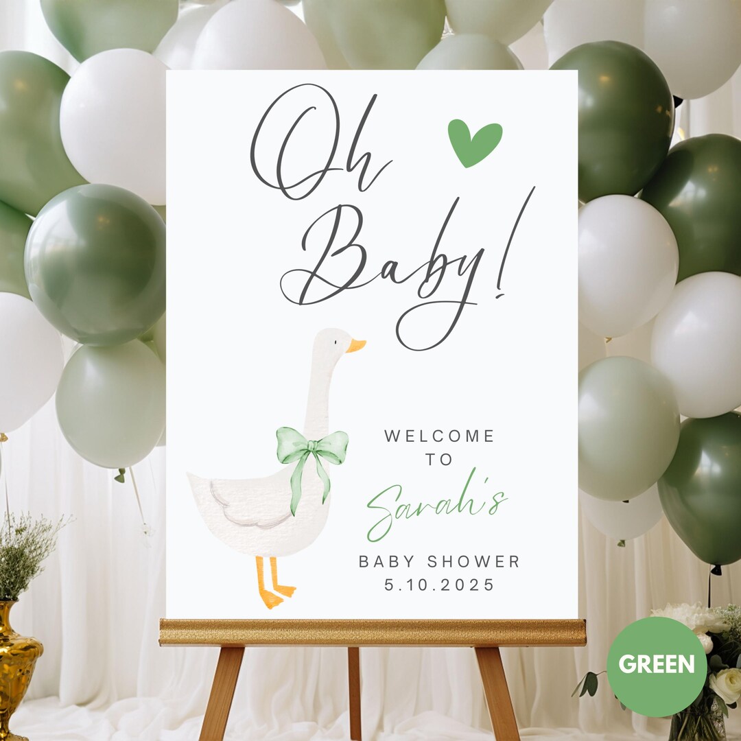 Custom Oh Baby Shower Welcome Sign Goose Bow Baby Shower Decoration ...
