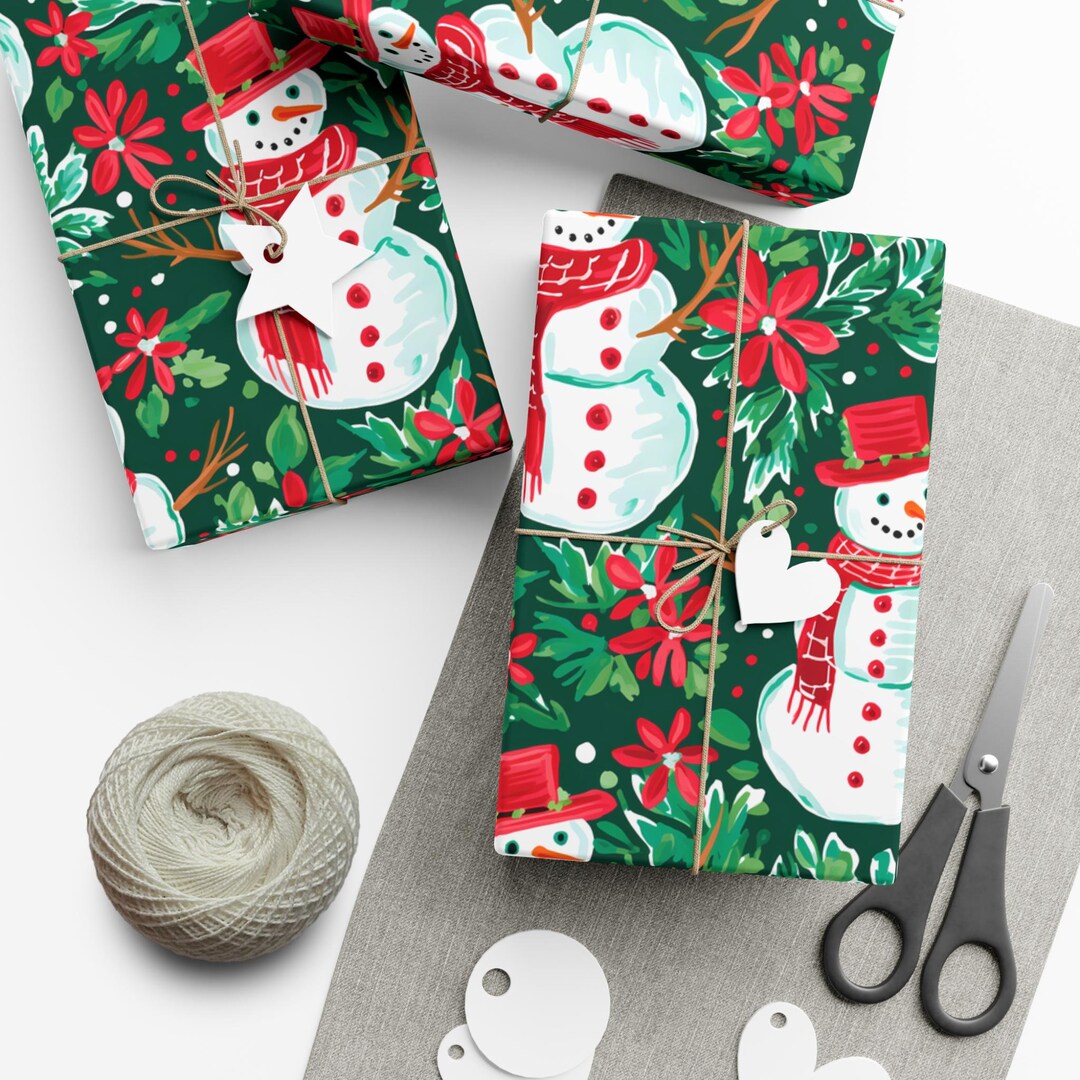 Snowman Christmas Wrapping Paper, Snowman Christmas Gift Wrap, Preppy ...
