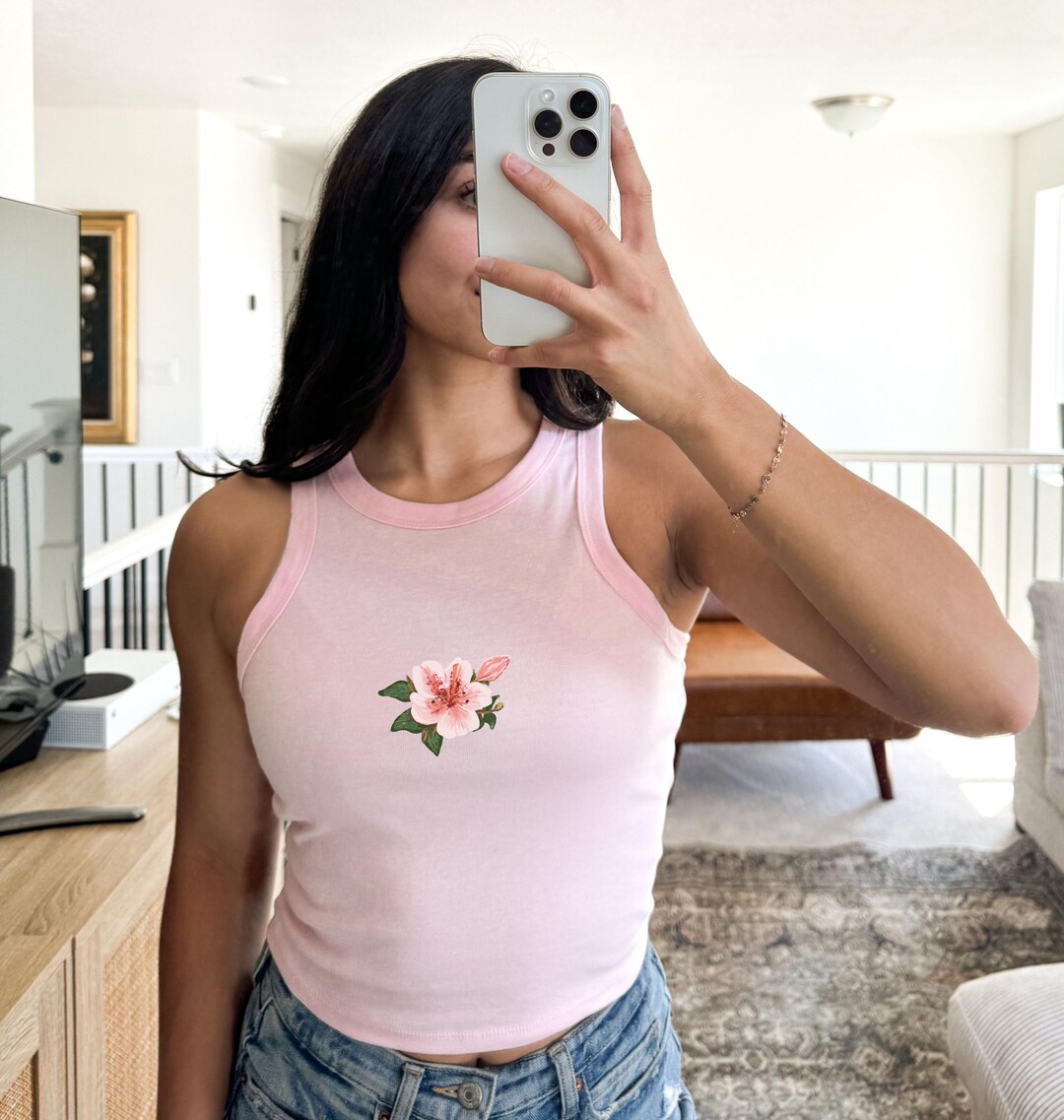 Golf Crop Tank Top Women Micro Rib Racer Tank Top Azalea Flower Crop ...