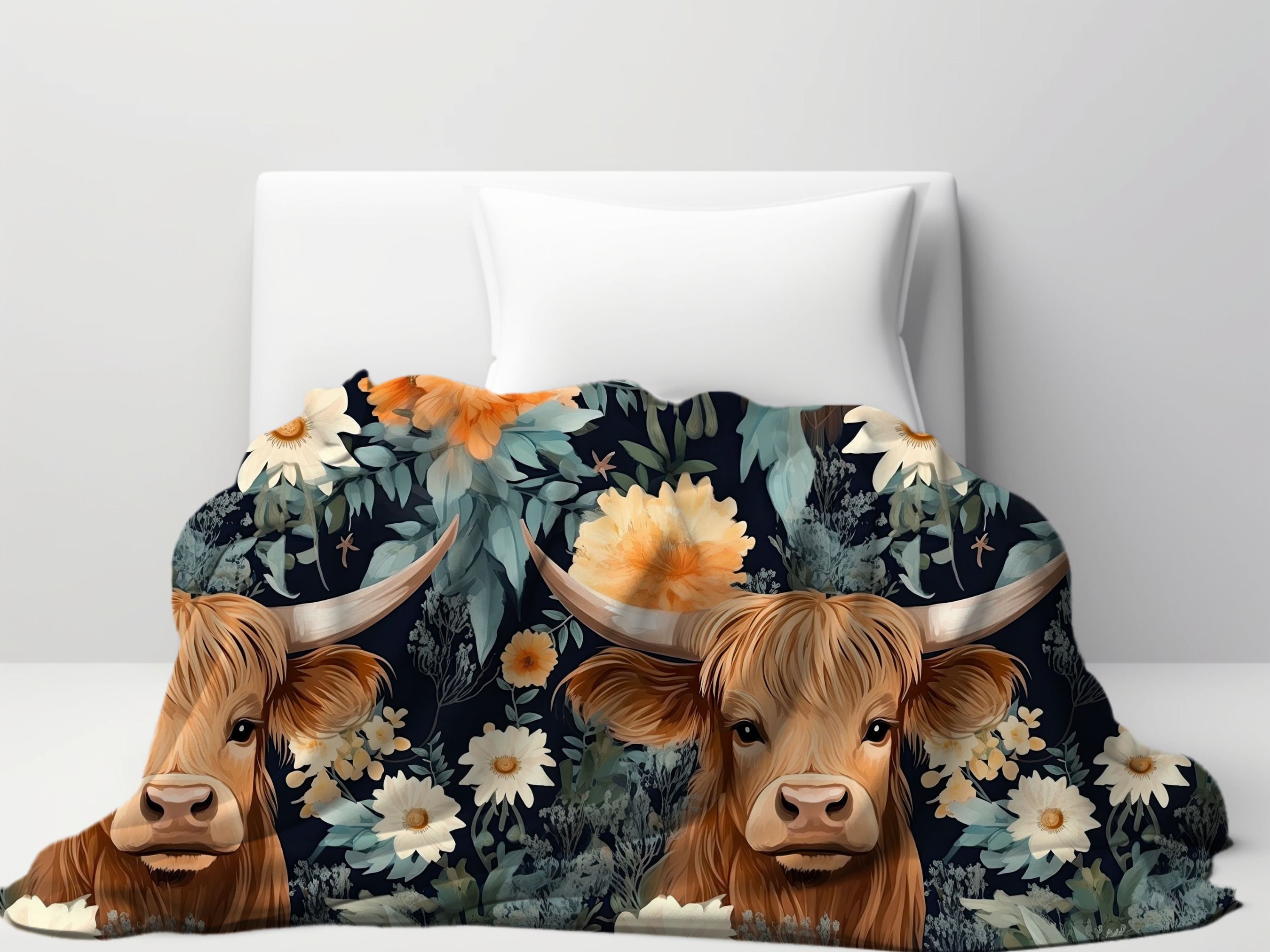 Floral Highland Cow Blanket, Highland Cow Gift for Her Fall Blanket ...