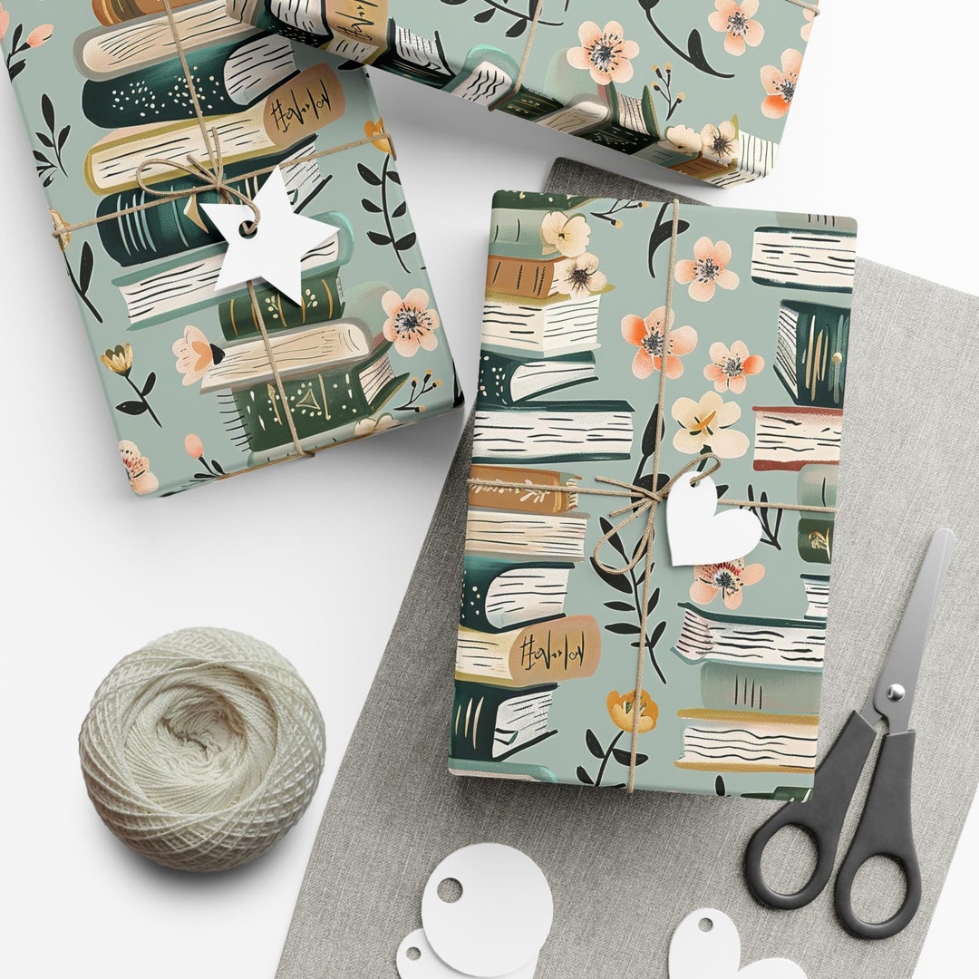 Book Christmas Gift Wrap, Christmas Wrapping Paper, Book Lover Gift ...