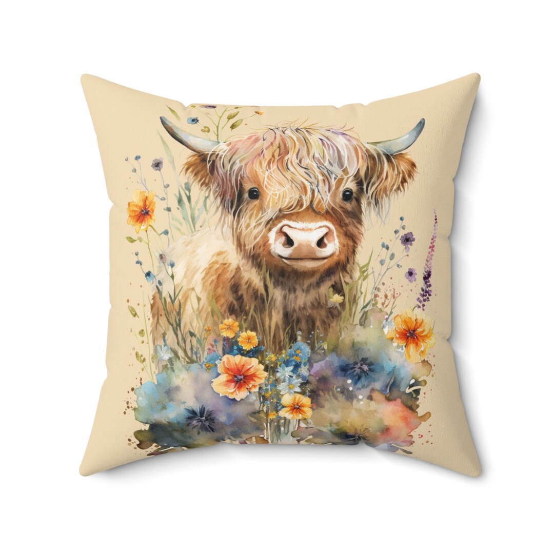 Highland Cow Pillow, Western Flower Pillow, Cute Cow Nursery Throw ...