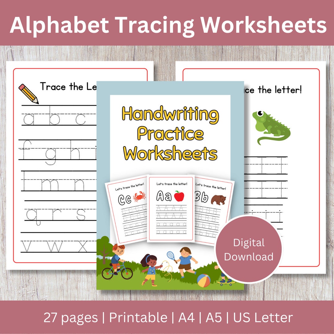 Alphabet Tracing Worksheets: Handwriting Practice (PDF), Preschool - Etsy