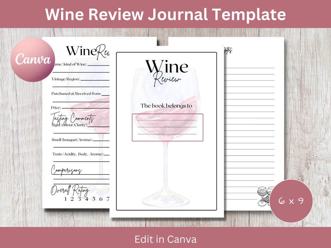 Wine Review Journal Template: Canva 6x9 Interior (PDF), Editable - Etsy