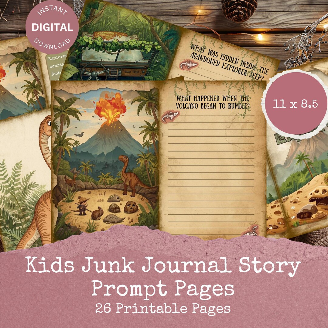 Dinosaur Kids Activity Journal Printable PDF Story Prompts Writing ...