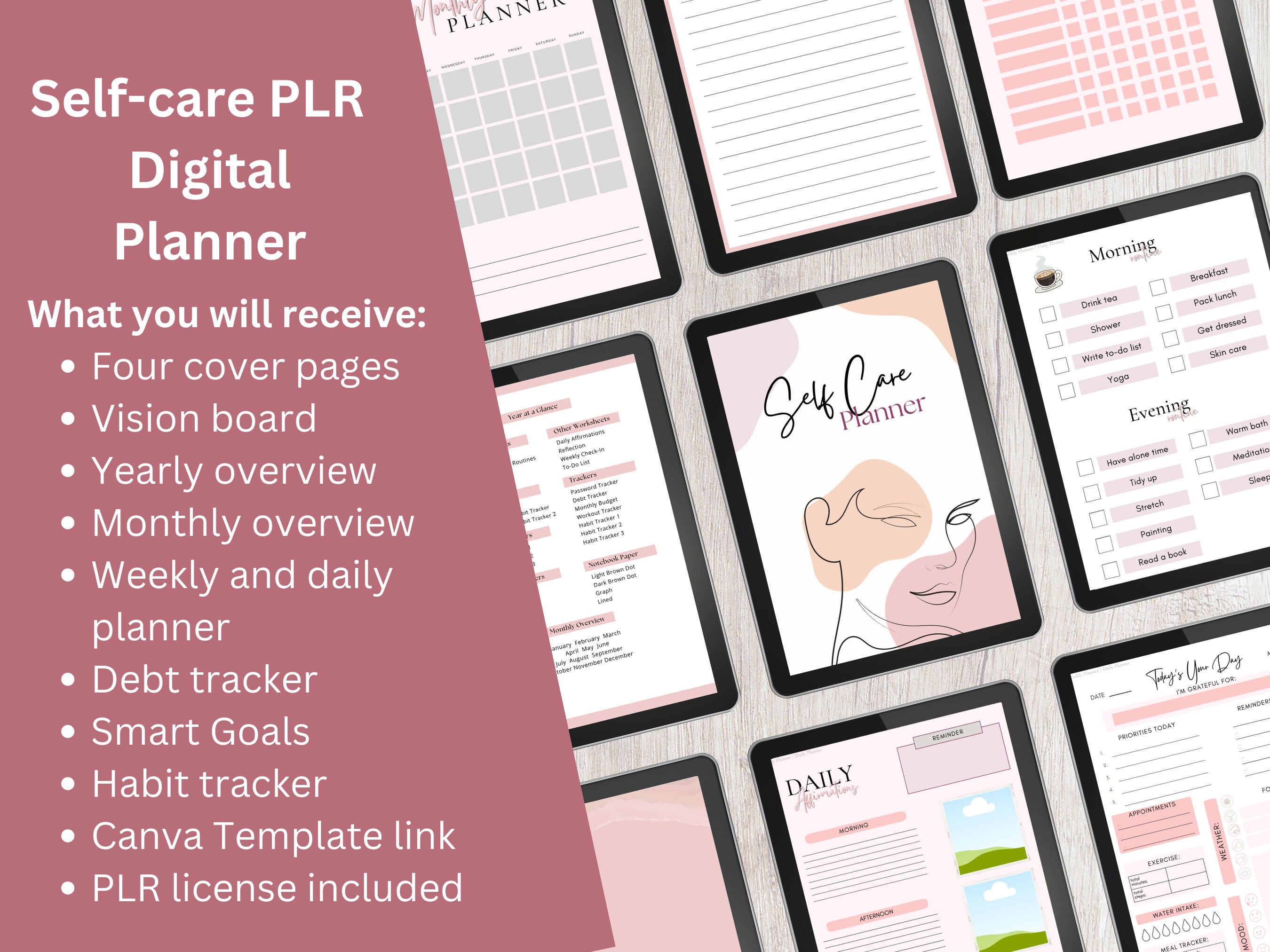 PLR Self-care Digital Planner Template - Canva Editable, Commercial Use ...