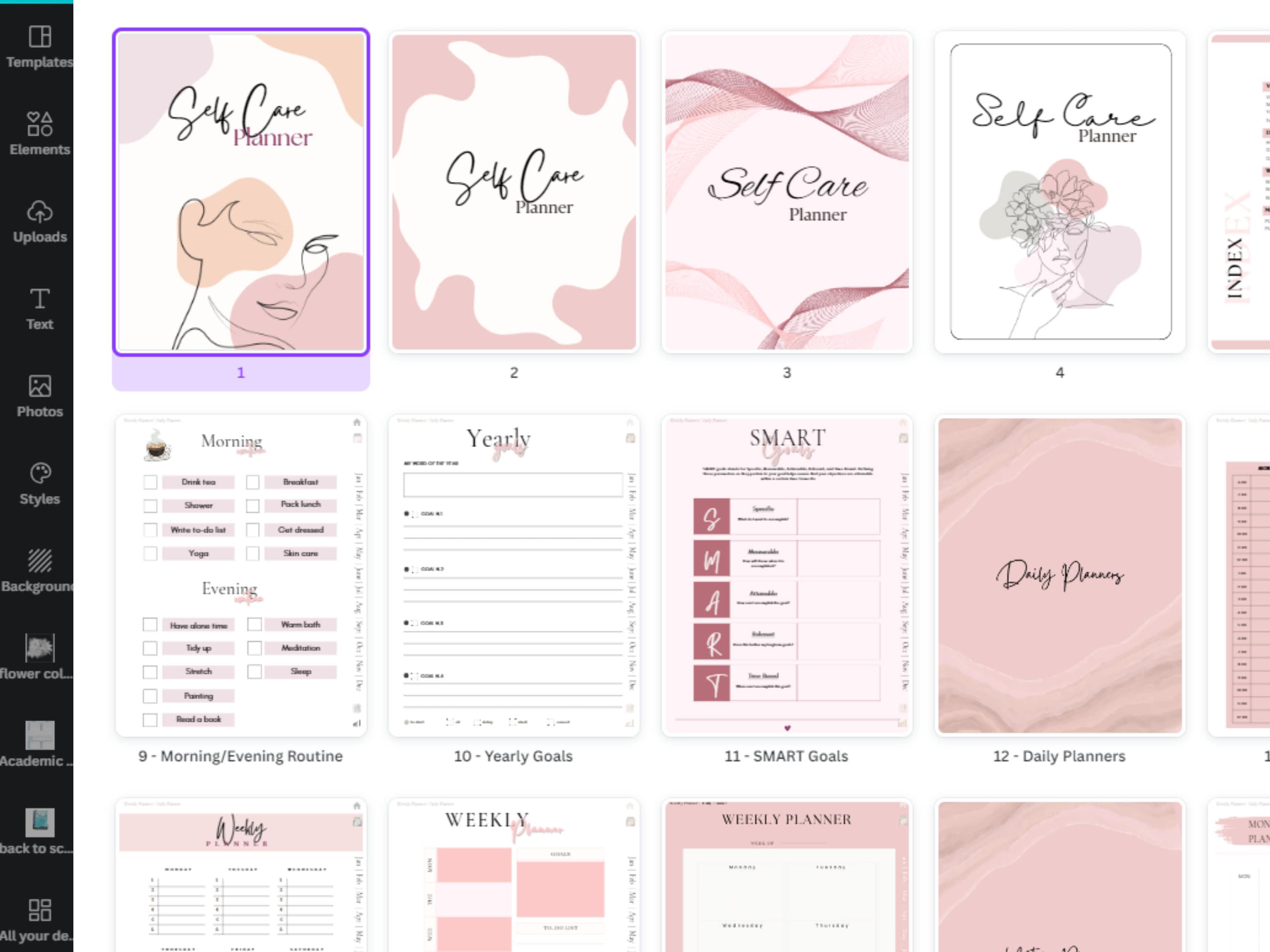 PLR Self-care Digital Planner Template: Canva Editable, Pink Design ...