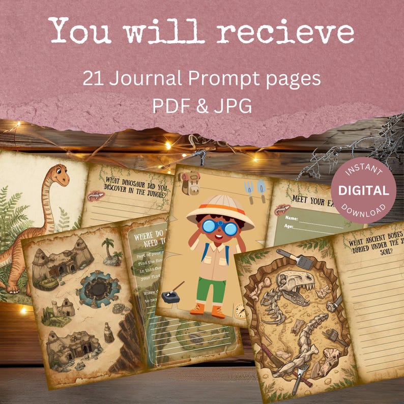 Kids Dinosaur Junk Journal - Creative Story Prompt, Activity Fossil ...