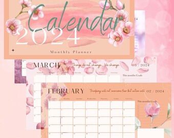 2024 Pink Monthly Calendar PDF Downloadable - Etsy
