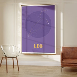 Leo, Zodiac Print Poster, Gold & Purple, Zodiac Colors, Zodiac Sign ...