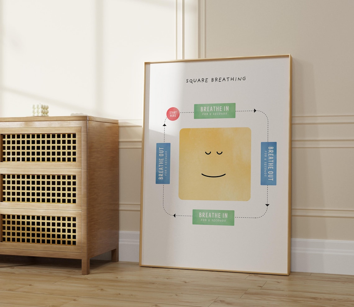 Square Breathing Poster, Cute Calming Corner Print, Kids Breathing ...