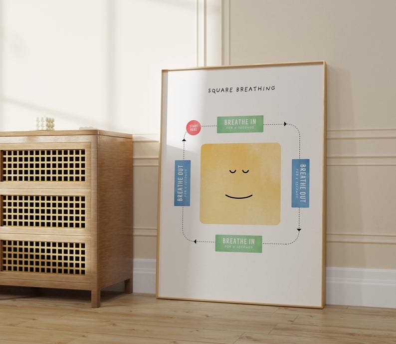 Square Breathing Poster, Cute Calming Corner Print, Kids Breathing ...