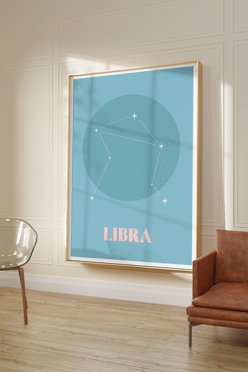 Libra, Zodiac Print Poster, Pink & Blue, Zodiac Colors, Zodiac Sign ...