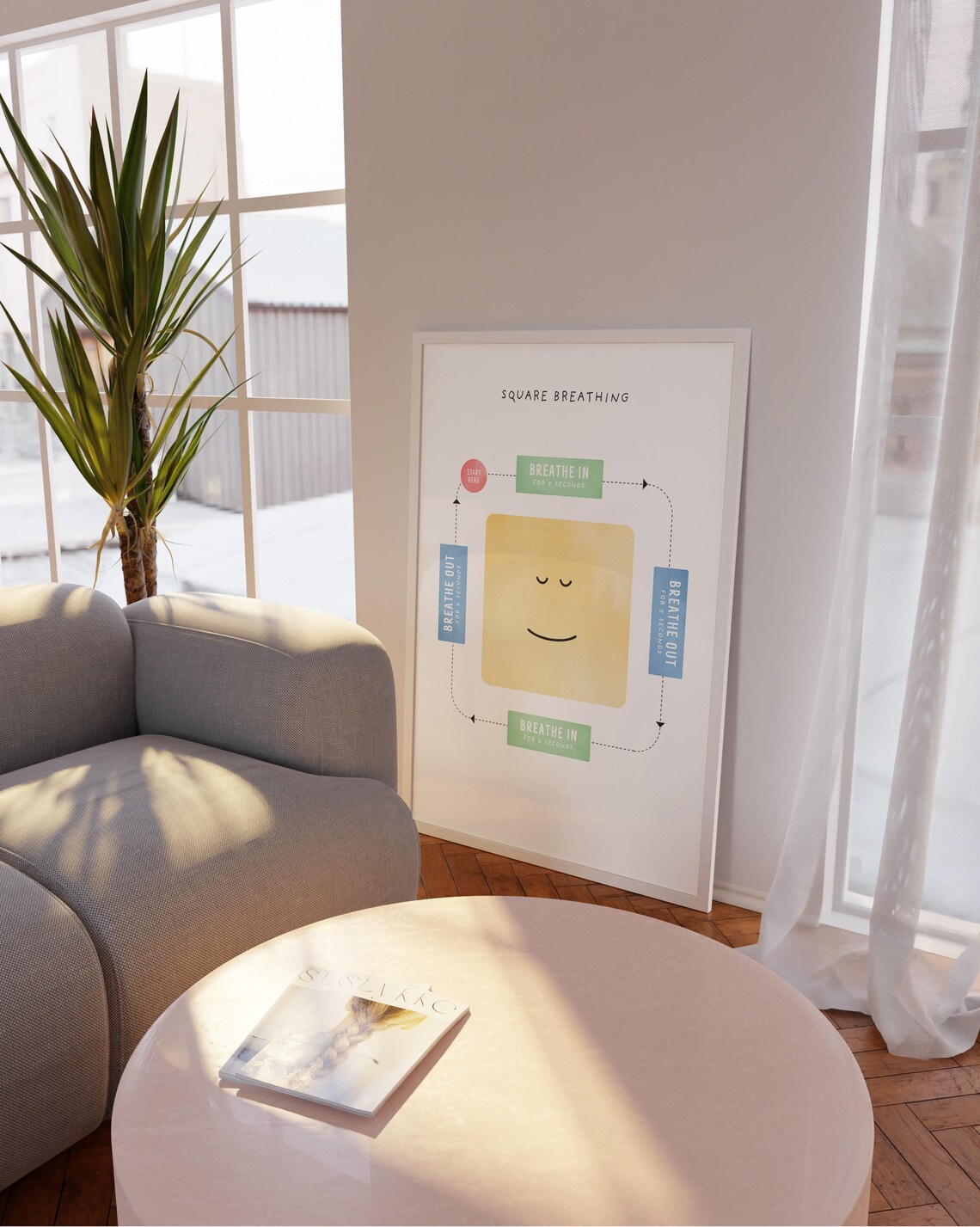 Square Breathing Poster, Cute Calming Corner Print, Kids Breathing ...
