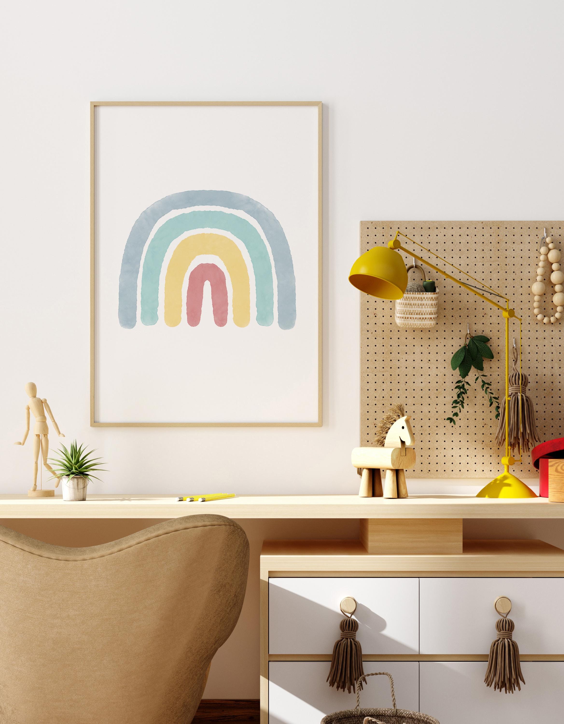 Cute Rainbow Watercolor Print, Fun Kids Boho Wall Art, Colorful Baby ...