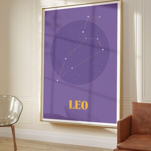 Leo, Zodiac Print Poster, Gold & Purple, Zodiac Colors, Zodiac Sign ...