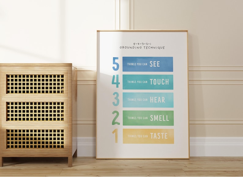 Kids Grounding Technique Poster, Colorful Relaxation Exercise Wall Art ...