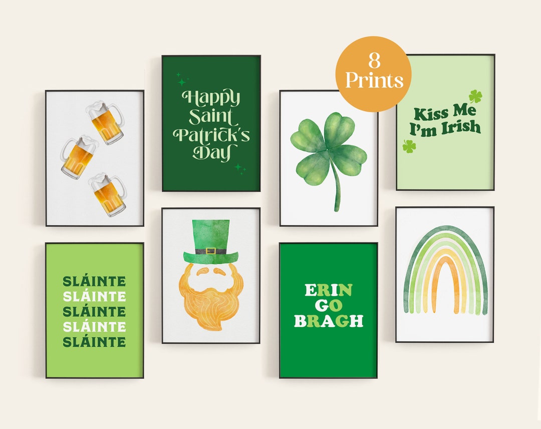 Set of 8 St Patricks Day Bundle, Gallery Wall, Instant Download Print ...