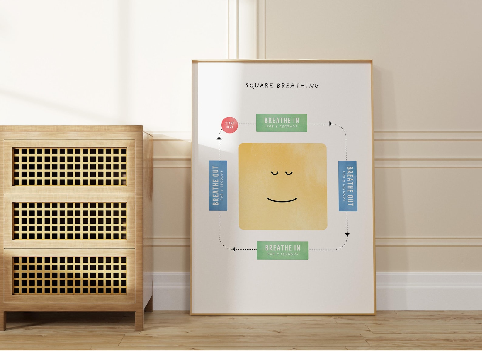 Square Breathing Poster, Cute Calming Corner Print, Kids Breathing ...