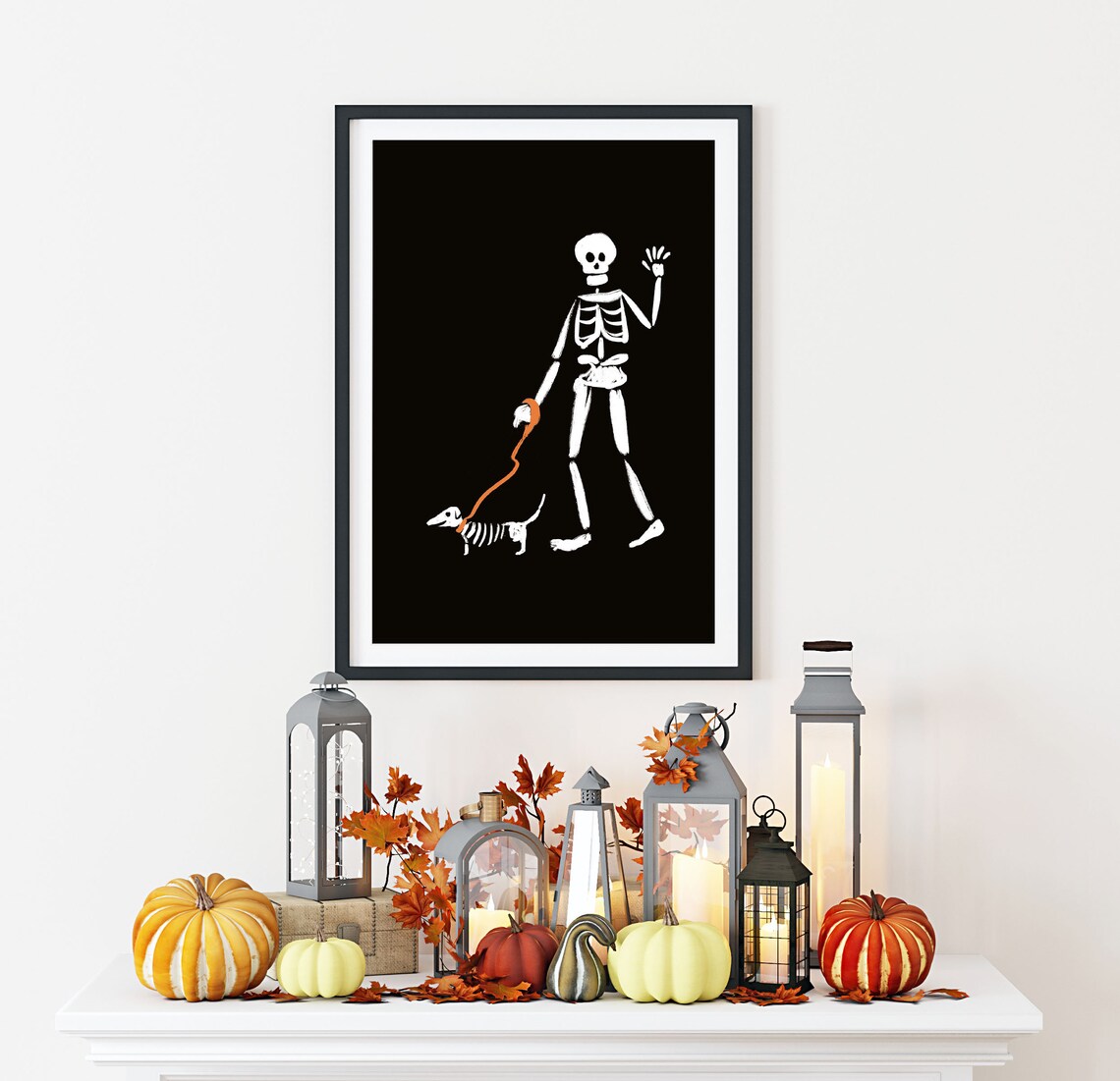 Skeleton Walking Dog, Halloween, Boo, Spooky, Poster, Dachshund, Doxie ...