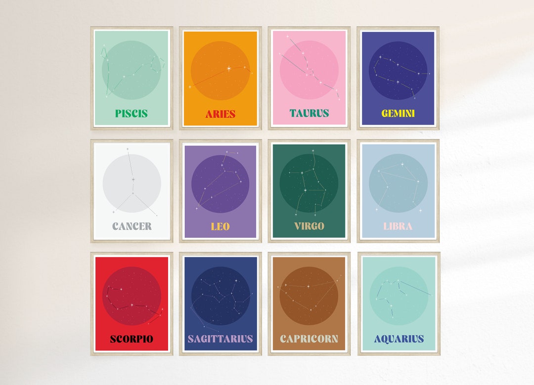12 Astrology Signs Bundle , Zodiac Print Poster, Zodiac Colors, Sign ...