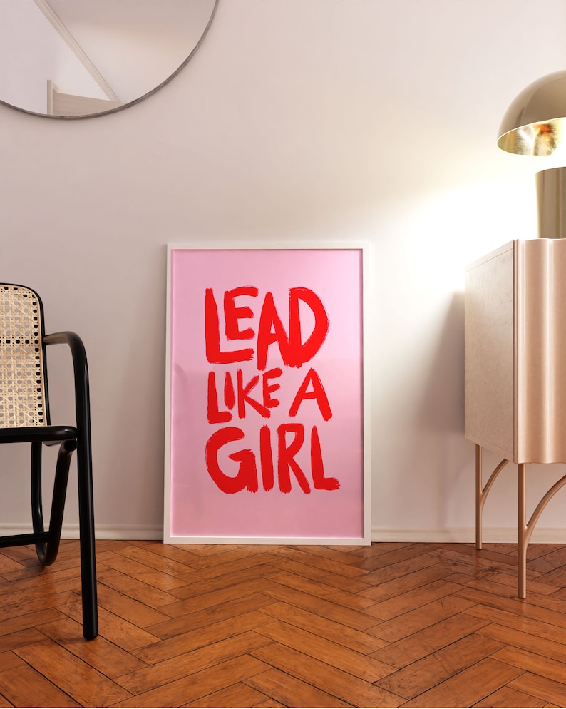 Hand Drawn Lead Like a Girl Poster, Cool Girl Power Print, Cute College ...