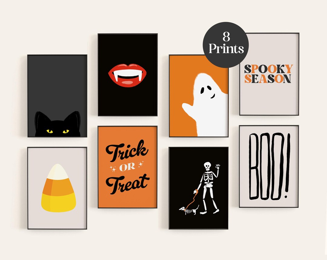 8 Halloween Prints Bundle, Cute Kids Spooky Printables, Funny Hand ...