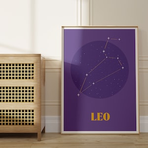 Leo, Zodiac Print Poster, Gold & Purple, Zodiac Colors, Zodiac Sign ...