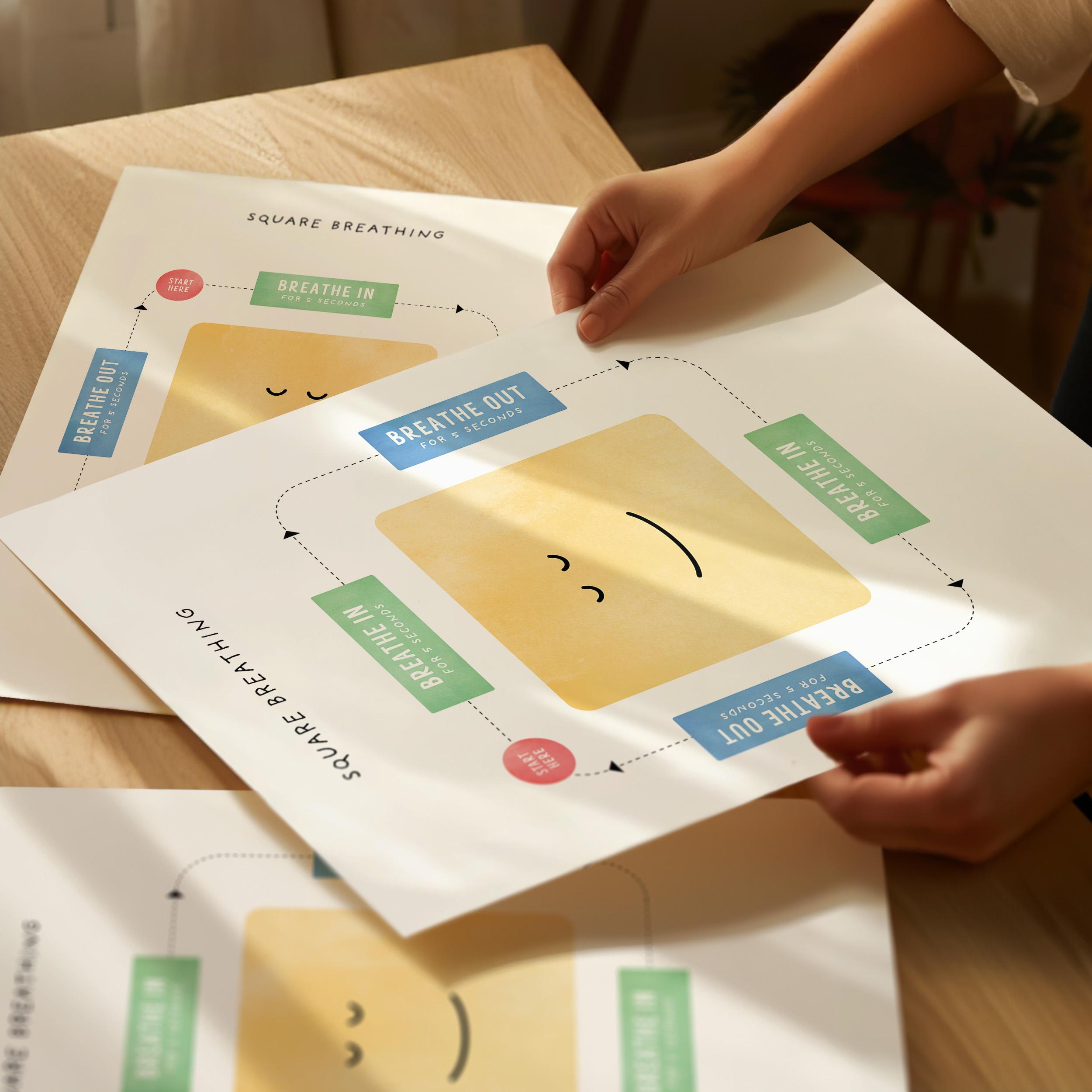 Square Breathing Poster, Cute Calming Corner Print, Kids Breathing ...