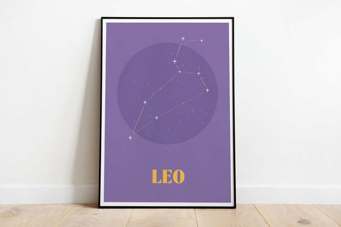 Leo, Zodiac Print Poster, Gold & Purple, Zodiac Colors, Zodiac Sign ...