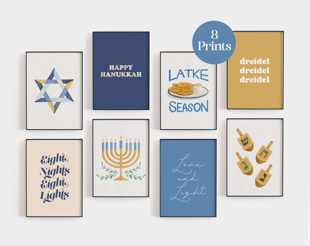 Set of 8 Hanukkah Gallery Wall Bundle, Instant Download Print, Hanukkah ...