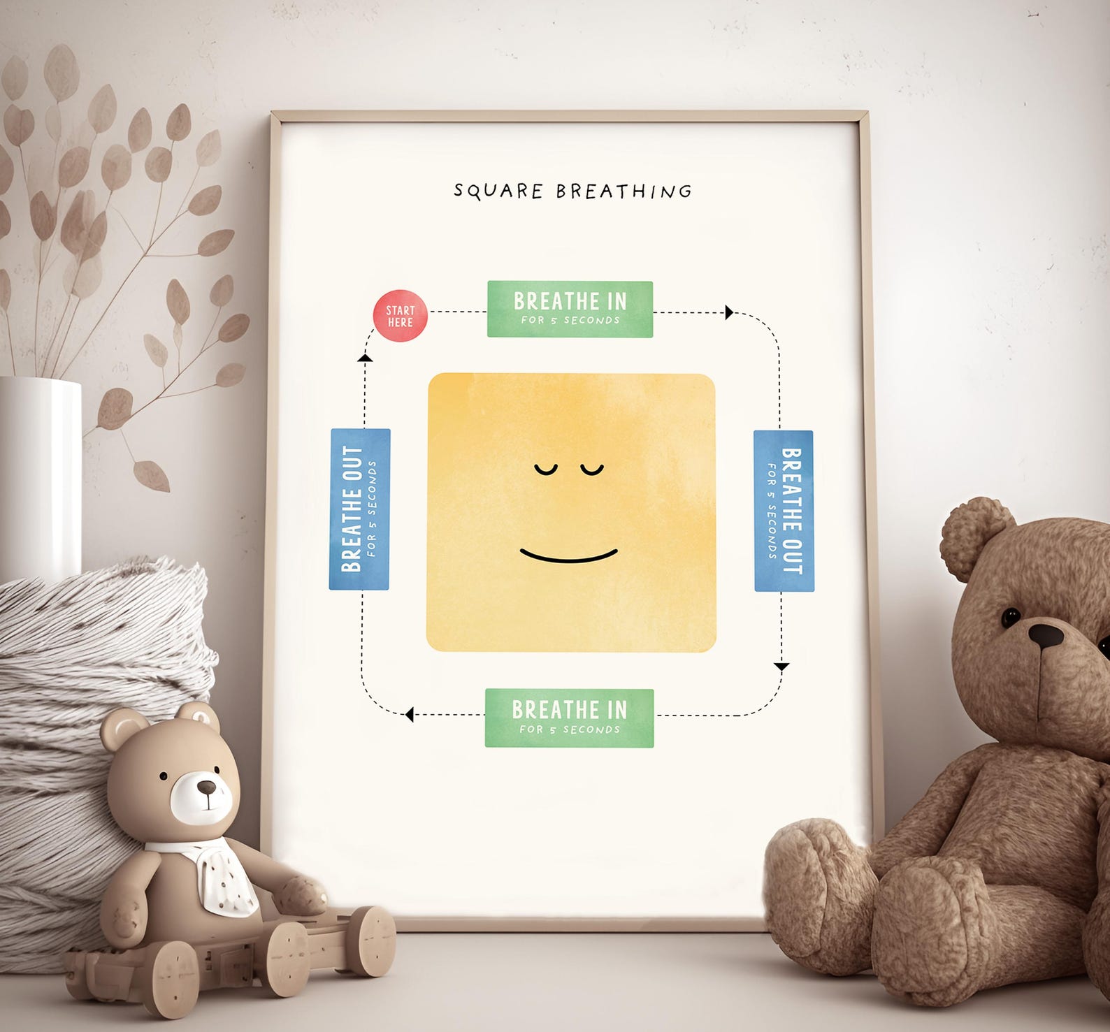 Square Breathing Poster, Cute Calming Corner Print, Kids Breathing ...