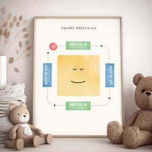 Square Breathing Poster, Cute Calming Corner Print, Kids Breathing ...