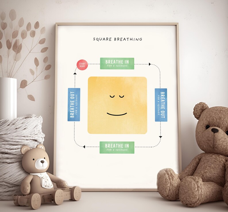Square Breathing Poster, Cute Calming Corner Print, Kids Breathing ...