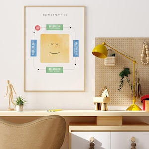 Square Breathing Poster, Cute Calming Corner Print, Kids Breathing ...