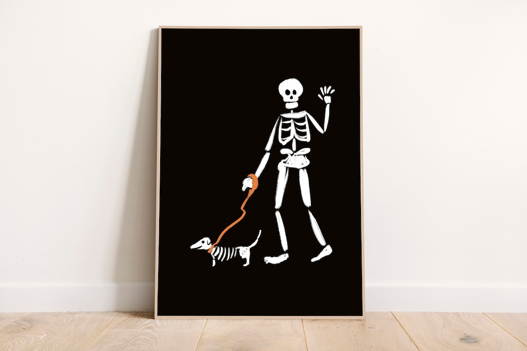 Skeleton Walking Dog, Halloween, Boo, Spooky, Poster, Dachshund, Doxie ...
