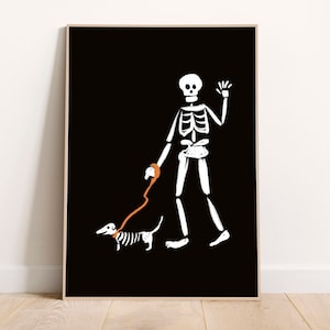 Skeleton Walking Dog, Halloween, Boo, Spooky, Poster, Dachshund, Doxie ...