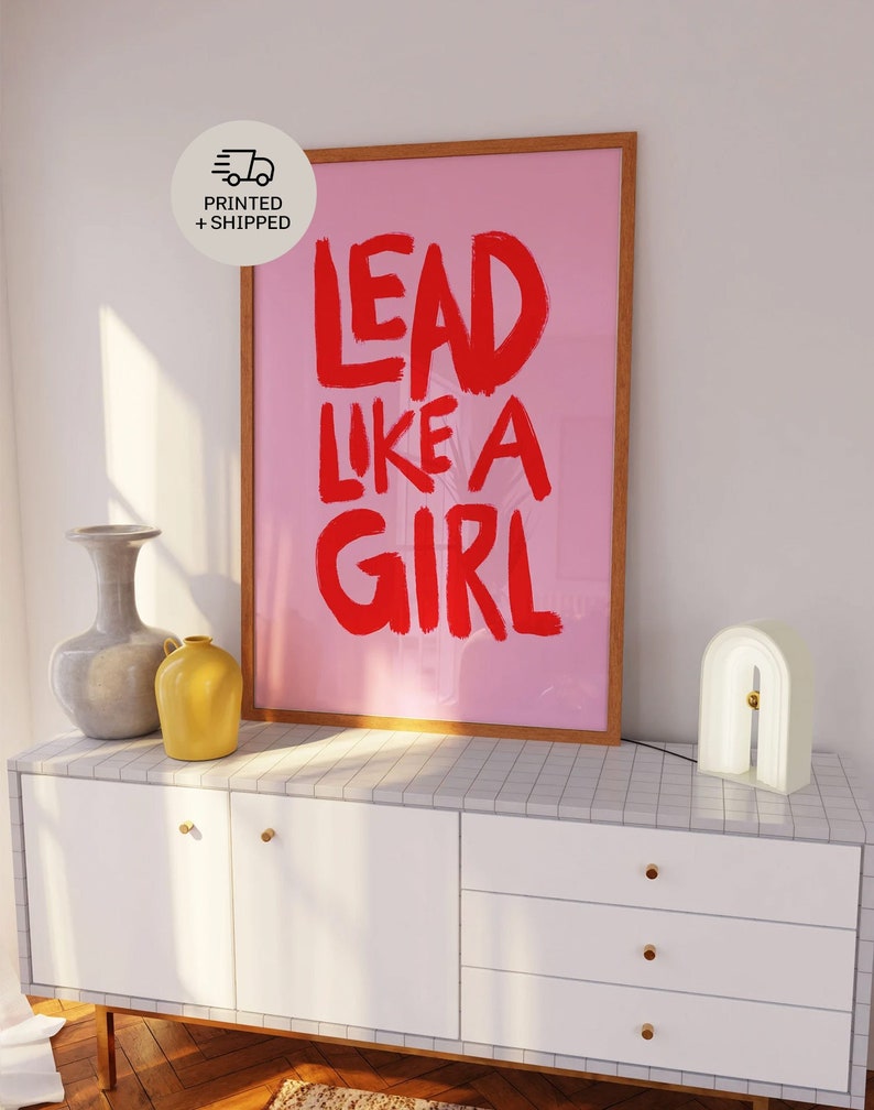 Hand Drawn Lead Like a Girl Poster, Cool Girl Power Print, Cute College ...