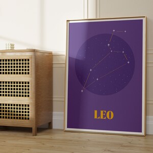 Leo, Zodiac Print Poster, Gold & Purple, Zodiac Colors, Zodiac Sign ...