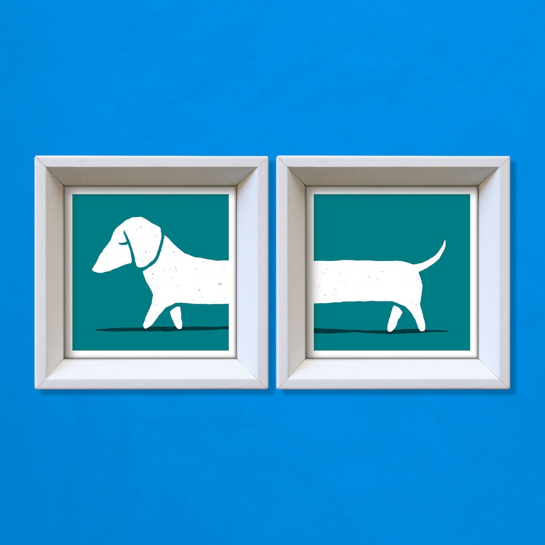 Sausage Dog Print, Dachshund Art Print, Set of Two Art Prints, Green ...