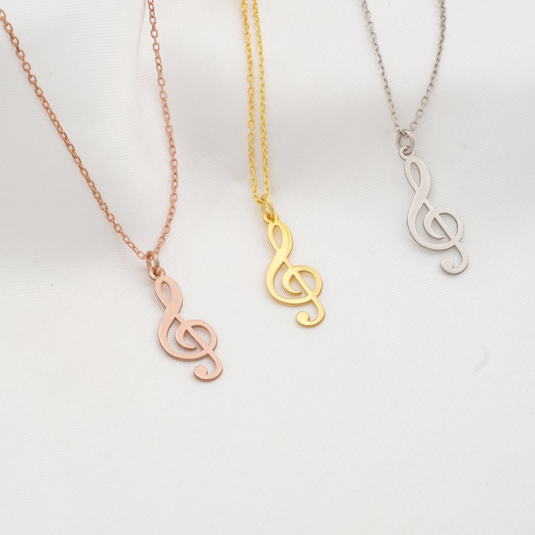 14k Gold Treble Clef Necklace, Clef Note Pendant, Music Charm Jewelry ...